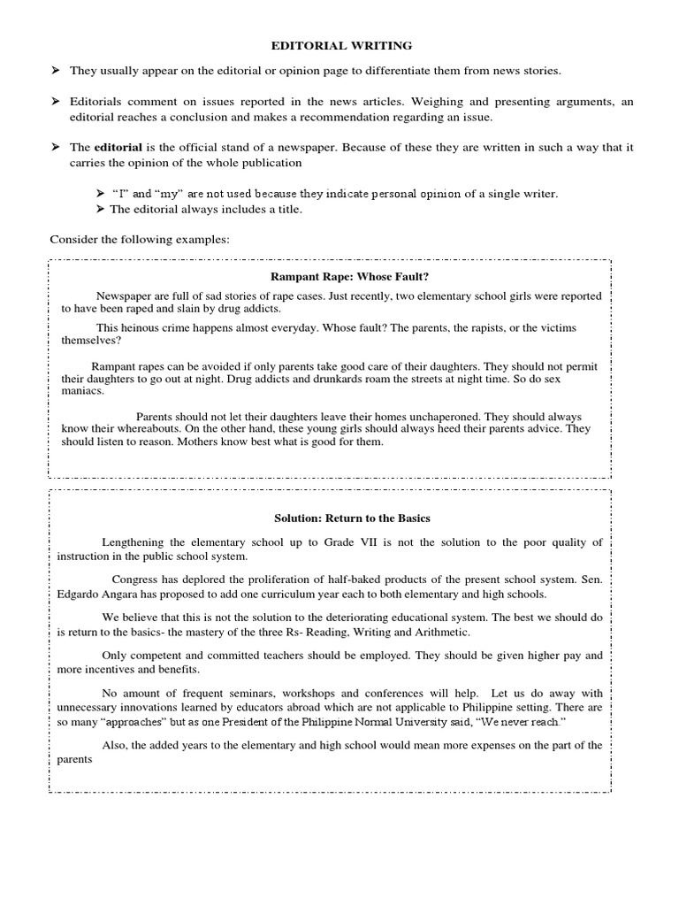Editorial Writing Handout | PDF | Persuasion | Reason