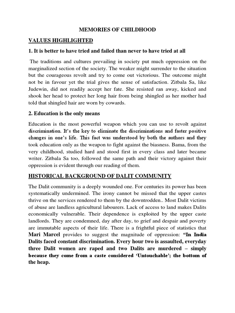 Memories of Childhood | PDF | Dalit | Caste