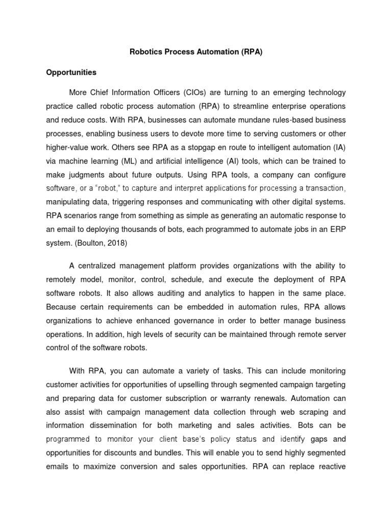 Robotics Process Automation (RPA) Opportunities | PDF | Automation | Internet Bot