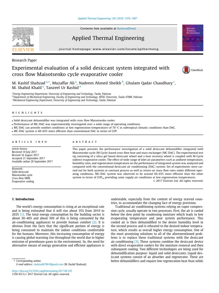 Experimental Evaluation of A Solid Desiccant System Integrated With ...