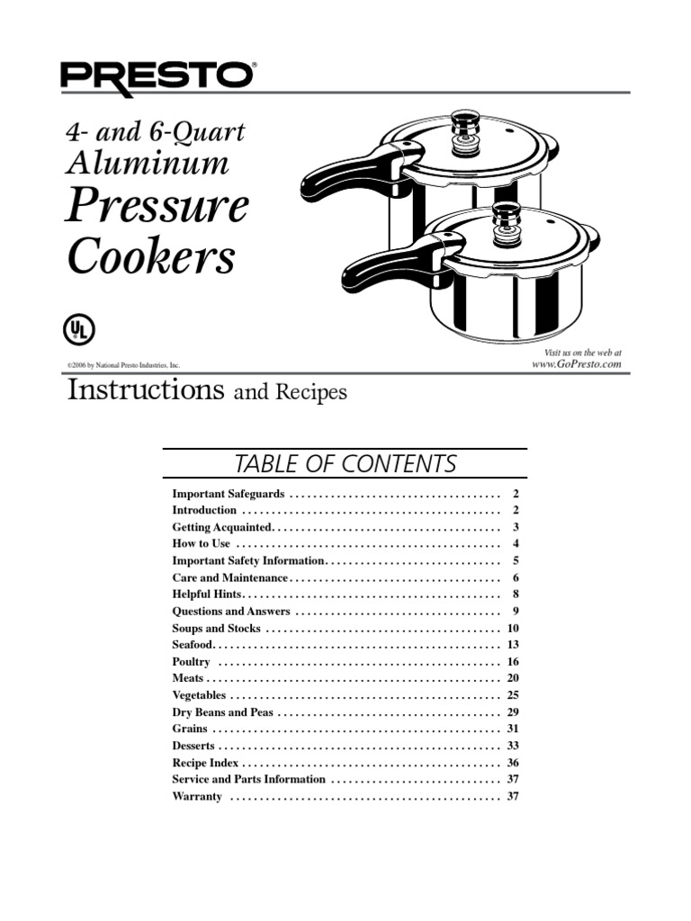 Presto Pressure Cooker Instructions & Recipes | PDF | Pressure Cooking ...