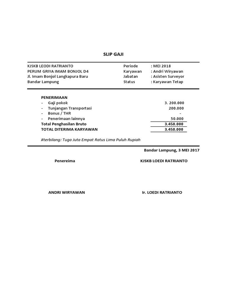 Slip Gaji Bulanan Andri Wiryawan | PDF