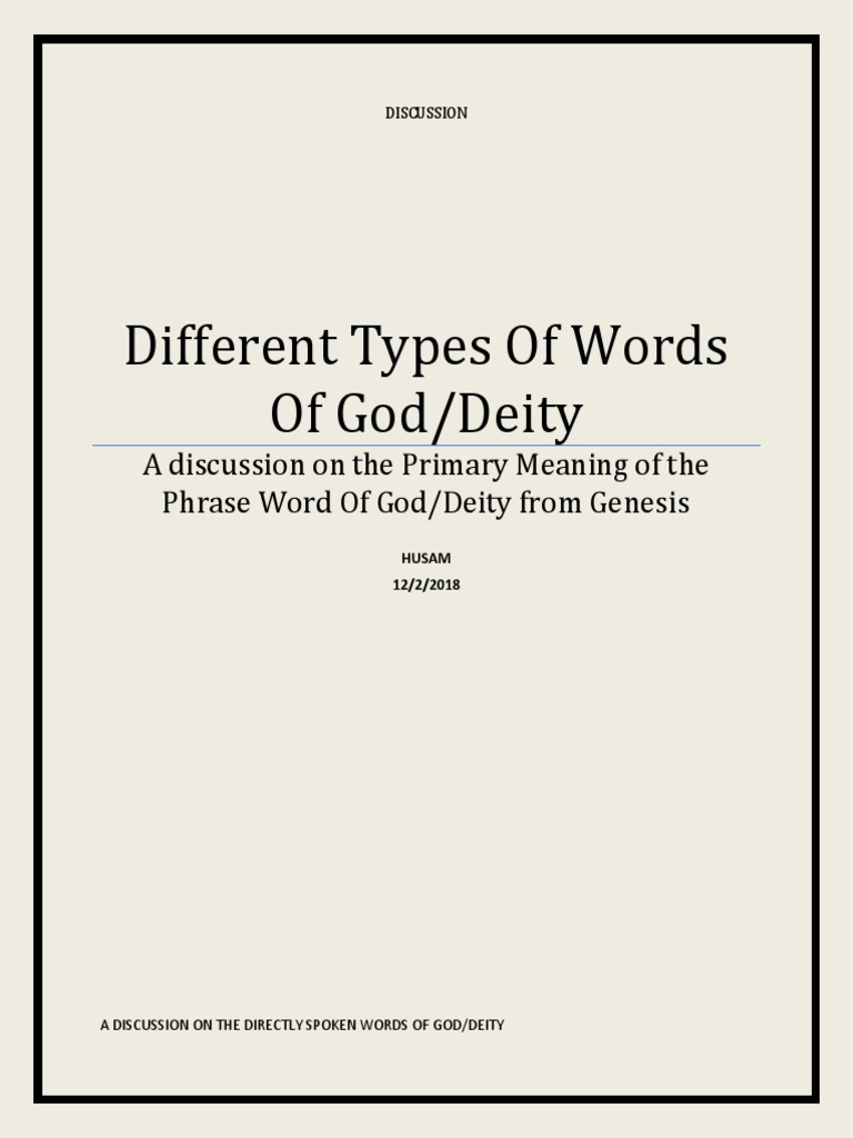 A Discussion On The Primary Meaning of The Phrase Word of God/Deity ...
