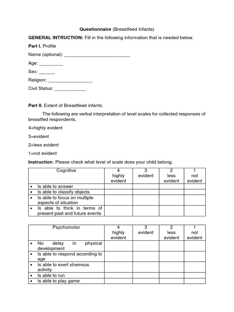 Questionnaire (Breastfeed Infants) GENERAL INTRUCTION: Fill in The ...