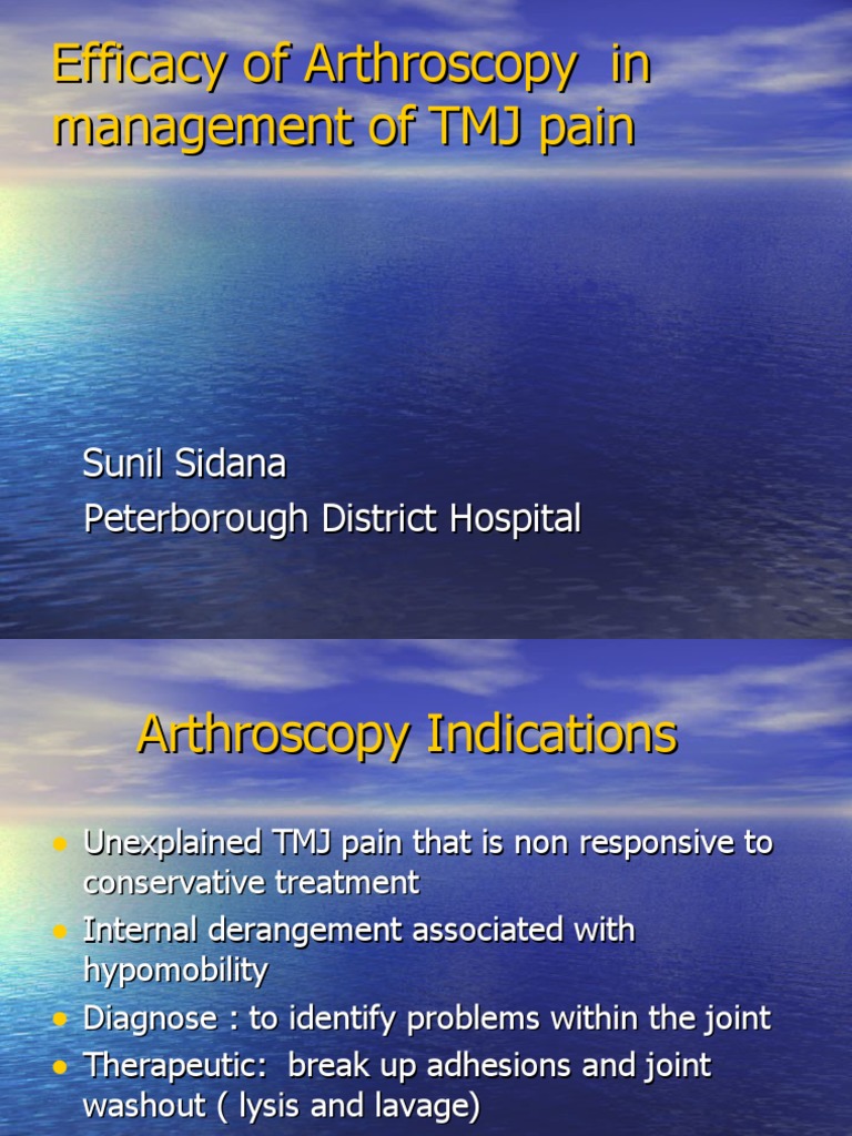 Efficacy of Arthroscopy in Management of TMJ Pain | PDF