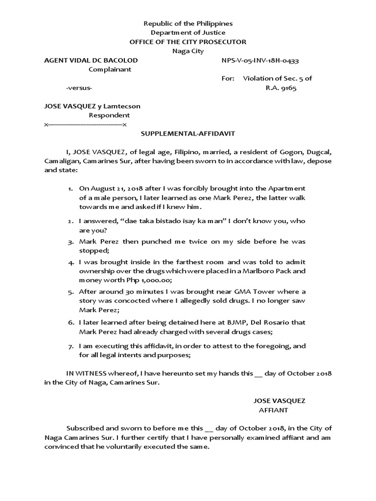 Affidavit Sample 9165 | PDF | Affidavit | Legal Procedure