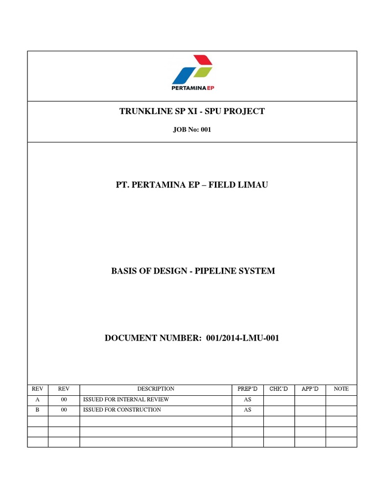 Basis of Design - Pipeline System Trunkline | PDF | Pipeline Transport ...