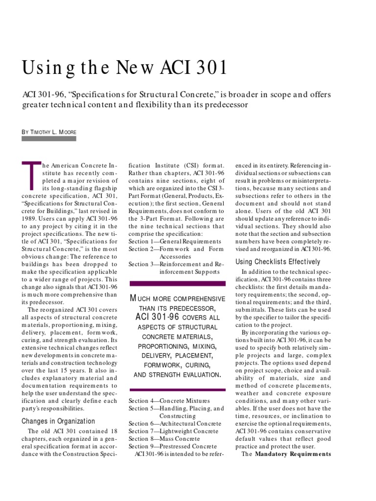 Concrete Construction Article PDF - Using The New ACI 301 | PDF ...