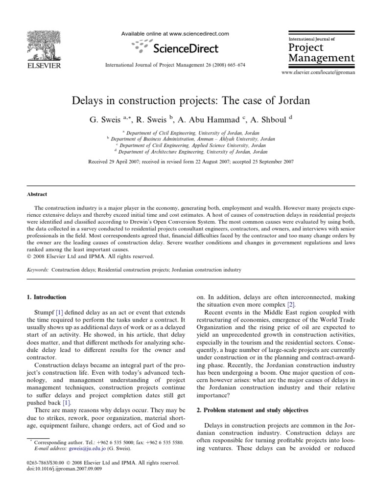 Delays in Construction Projects | PDF | Jordan | Construction Bidding