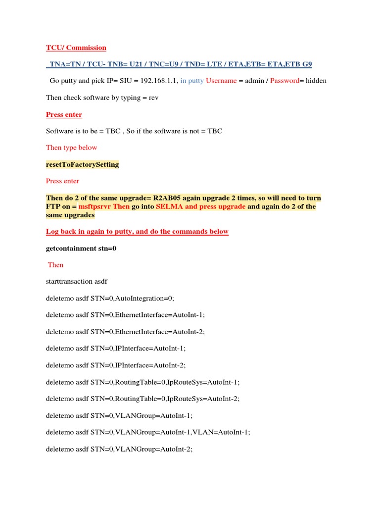 TCU Software Upgrade and Reset Guide | PDF