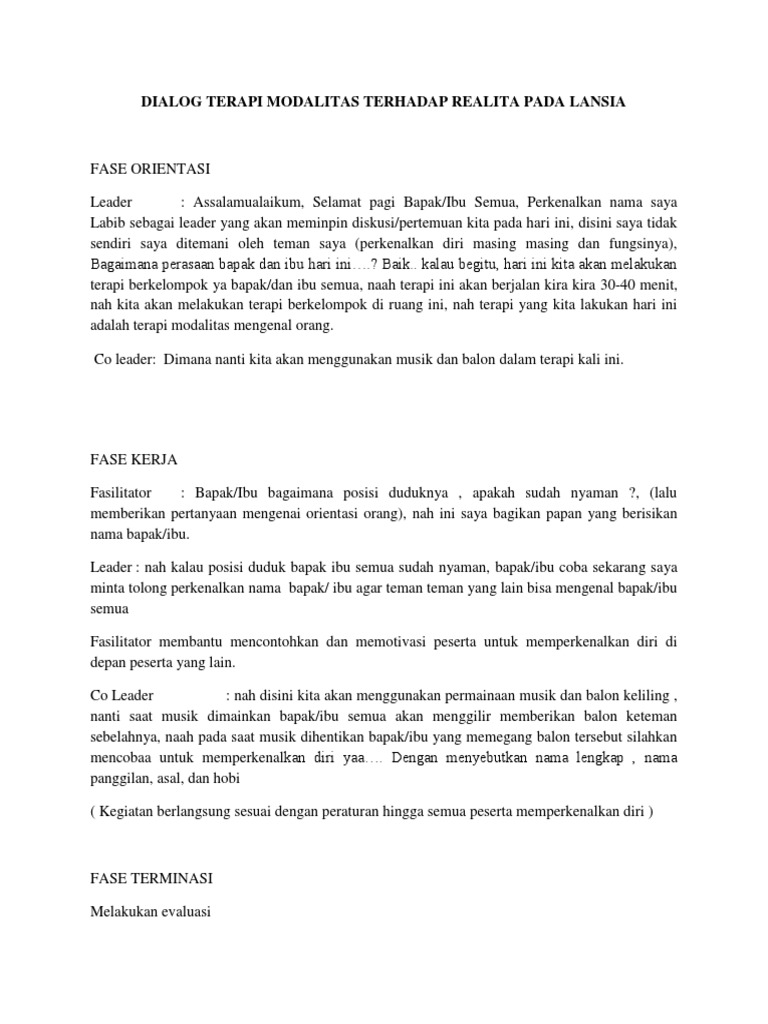 Dialog Terapi Modalitas | PDF