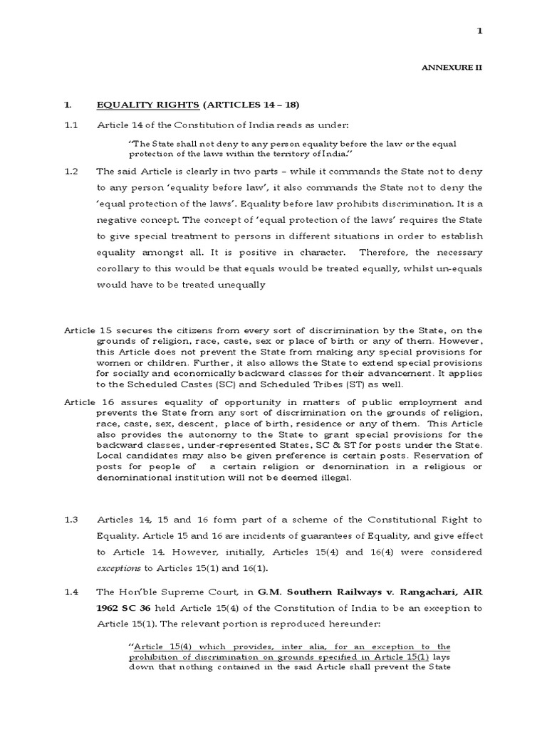Exceptions To Articles 15 (1) and 16 (1) .: Annexure Ii | PDF ...