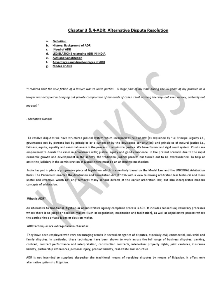 Notes On Adr PDF | PDF | Alternative Dispute Resolution | Mediation