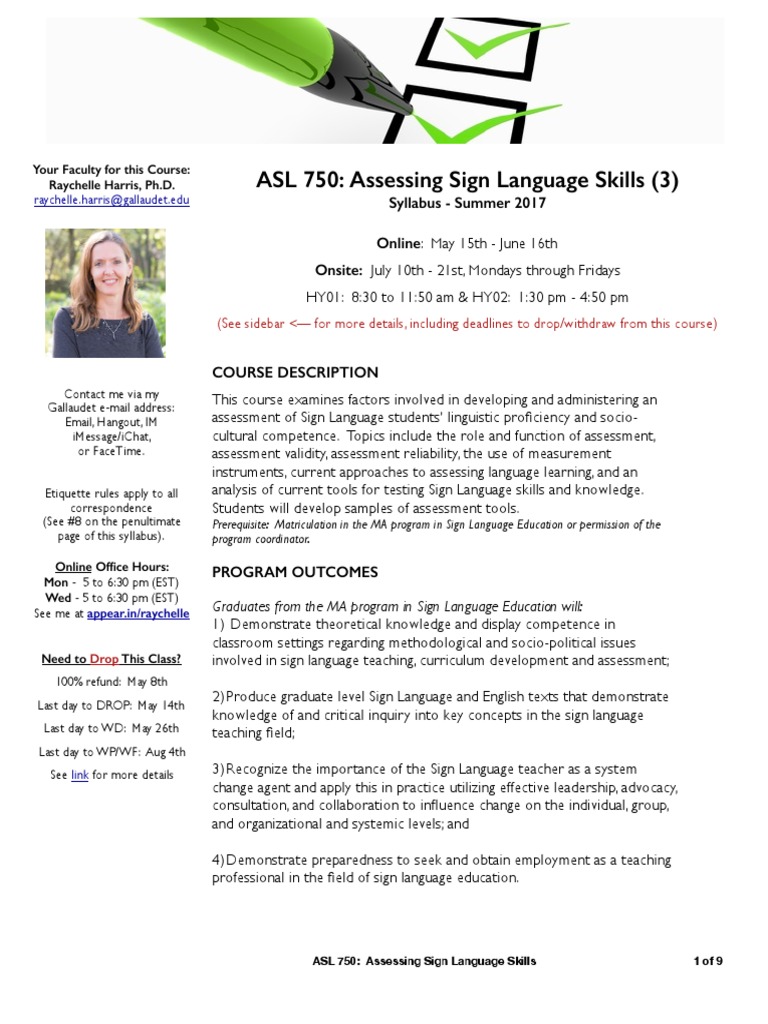 Asl 750 Syllabus | PDF | Educational Assessment | Rubric (Academic)