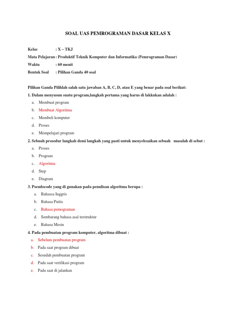 Soal Uts Pemrograman Dasar | PDF