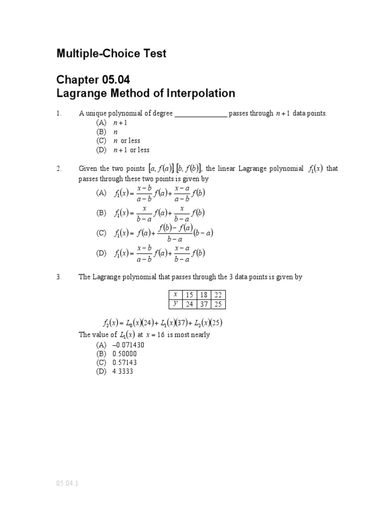 4 Lagrange Method of Interpolation | PDF | Interpolation | Algebra