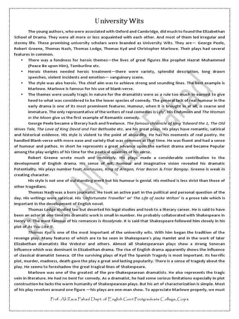 Elizabethan University Wits | PDF | Poetry