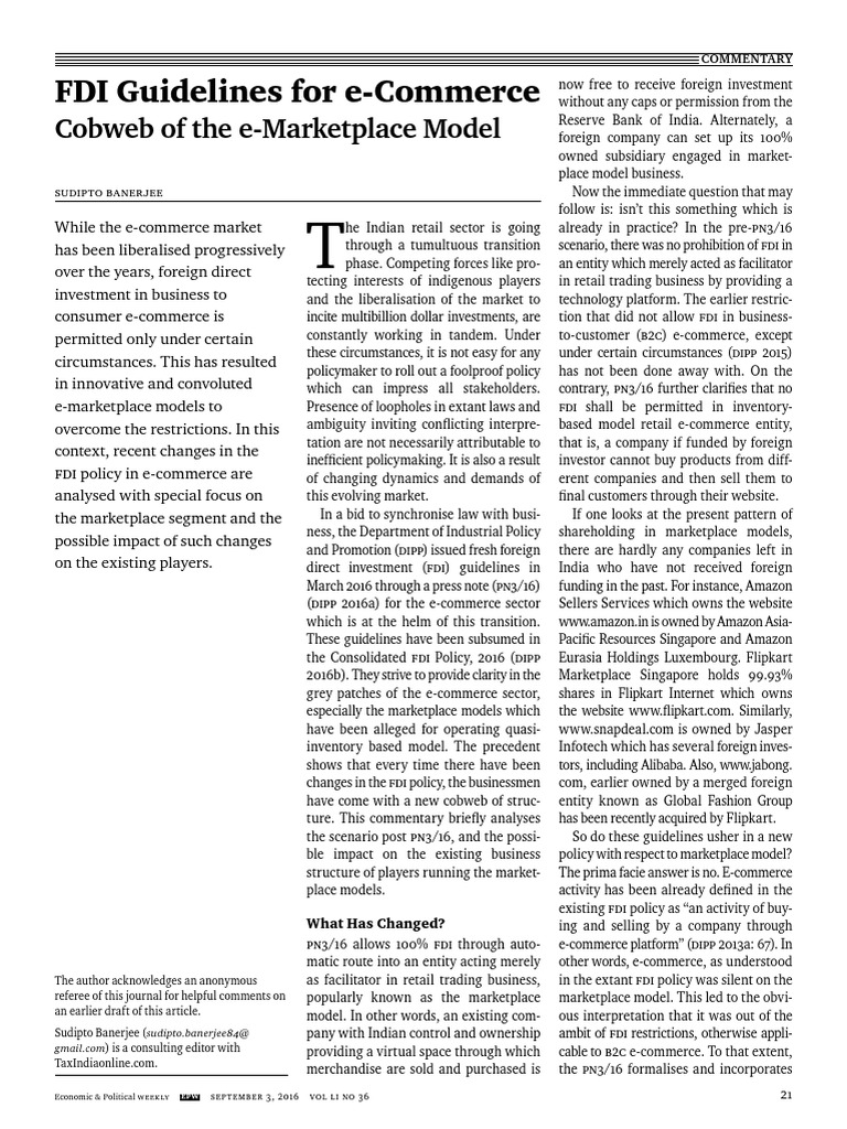 FDI Guidelines For E-Commerce 0 | PDF | Sales | Retail