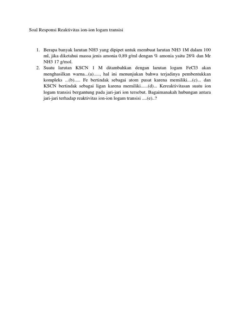 Soal Responsi Reaktivitas Ion | PDF