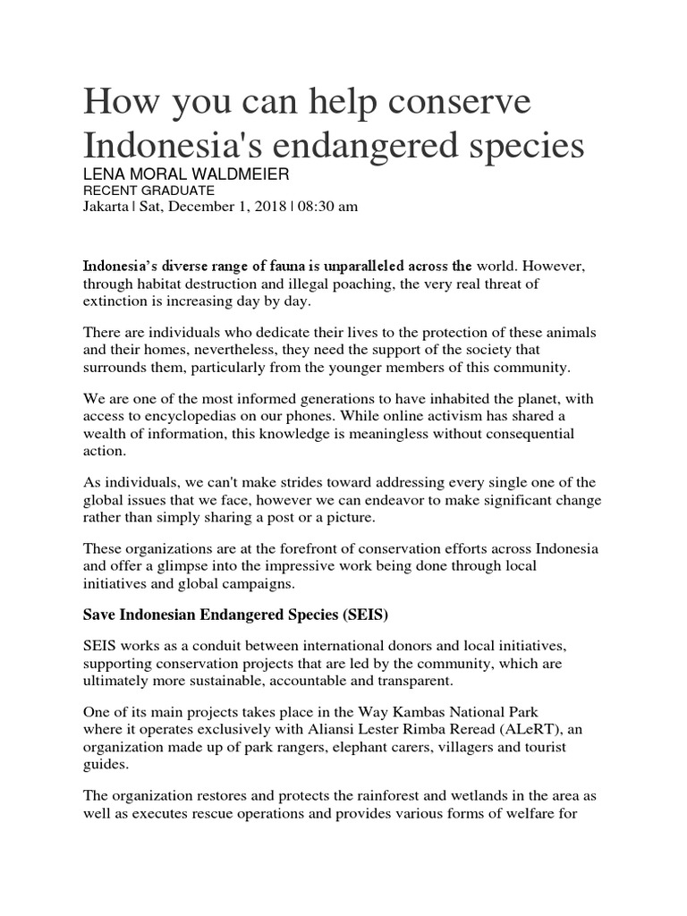 How You Can Help Conserve Indonesia's Endangered Species: Recent ...