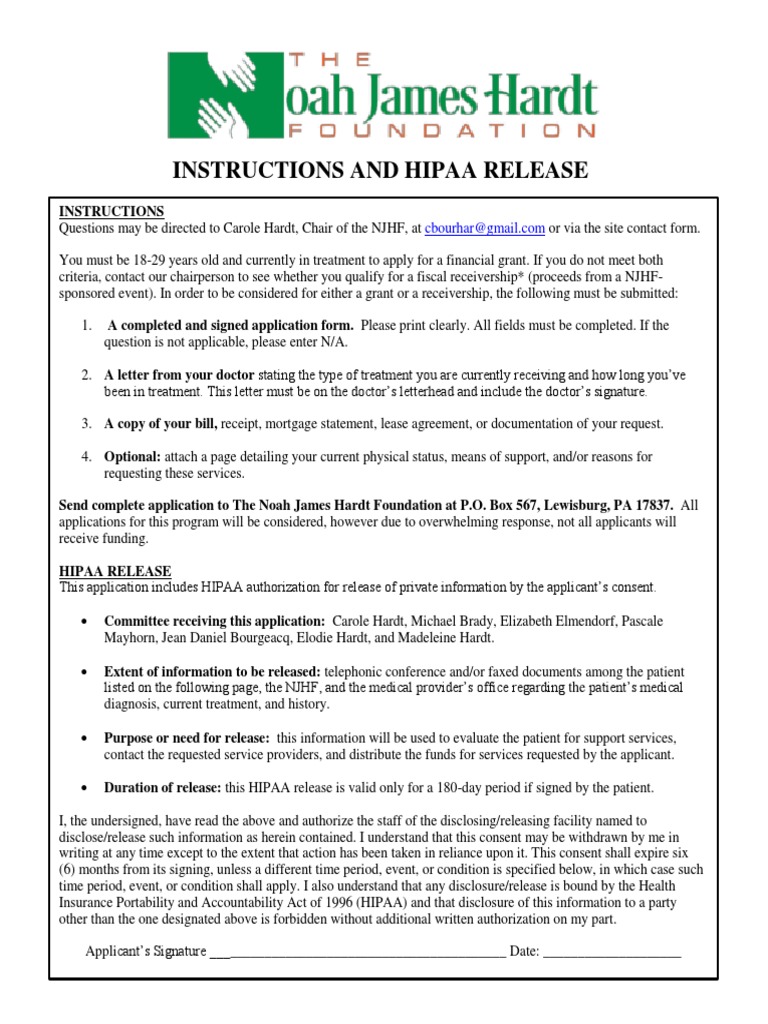 Logo NJHF Istructions and Hipaa | PDF | Health Insurance Portability ...