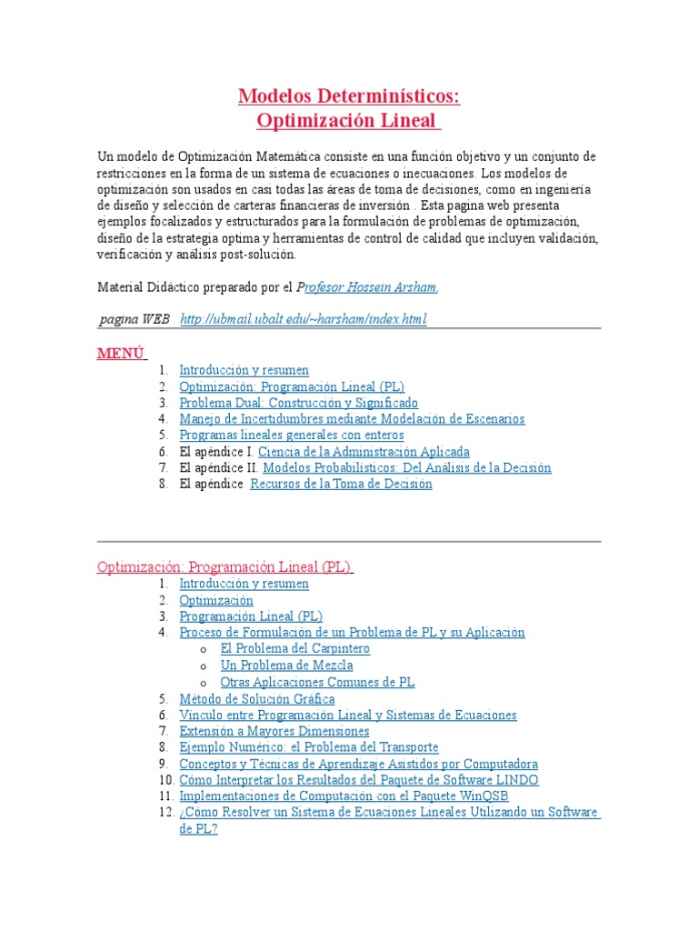 Optimización Lineal y Modelos Determinísticos | PDF | Programación ...