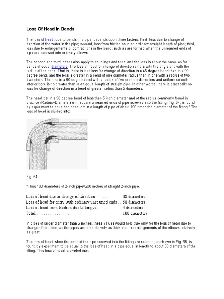 Loss of Head in Bends | PDF | Pipe (Fluid Conveyance) | Friction