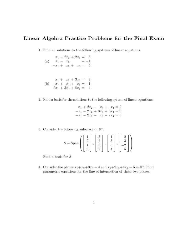 Linear Algebra Problems | PDF | Basis (Linear Algebra) | Matrix (Mathematics)