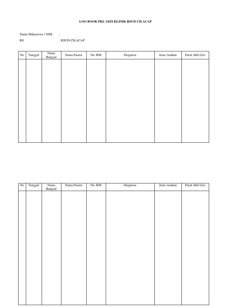 Log Book PKL Gizi Klinik Rsud Cilacap | PDF