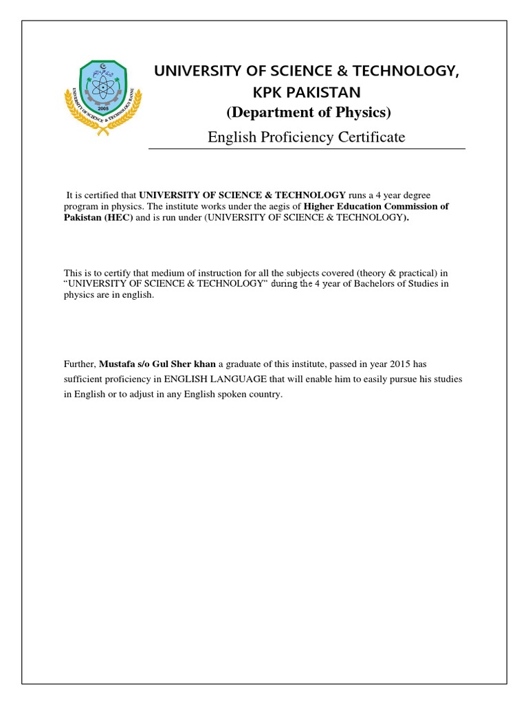 English Proficiency Certificate | PDF | Academia | Cognition