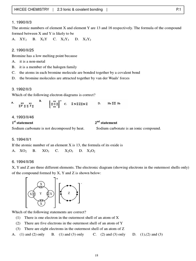 Chemistry Hkcee Past Paper Microscopic World | PDF | Chemical Bond ...