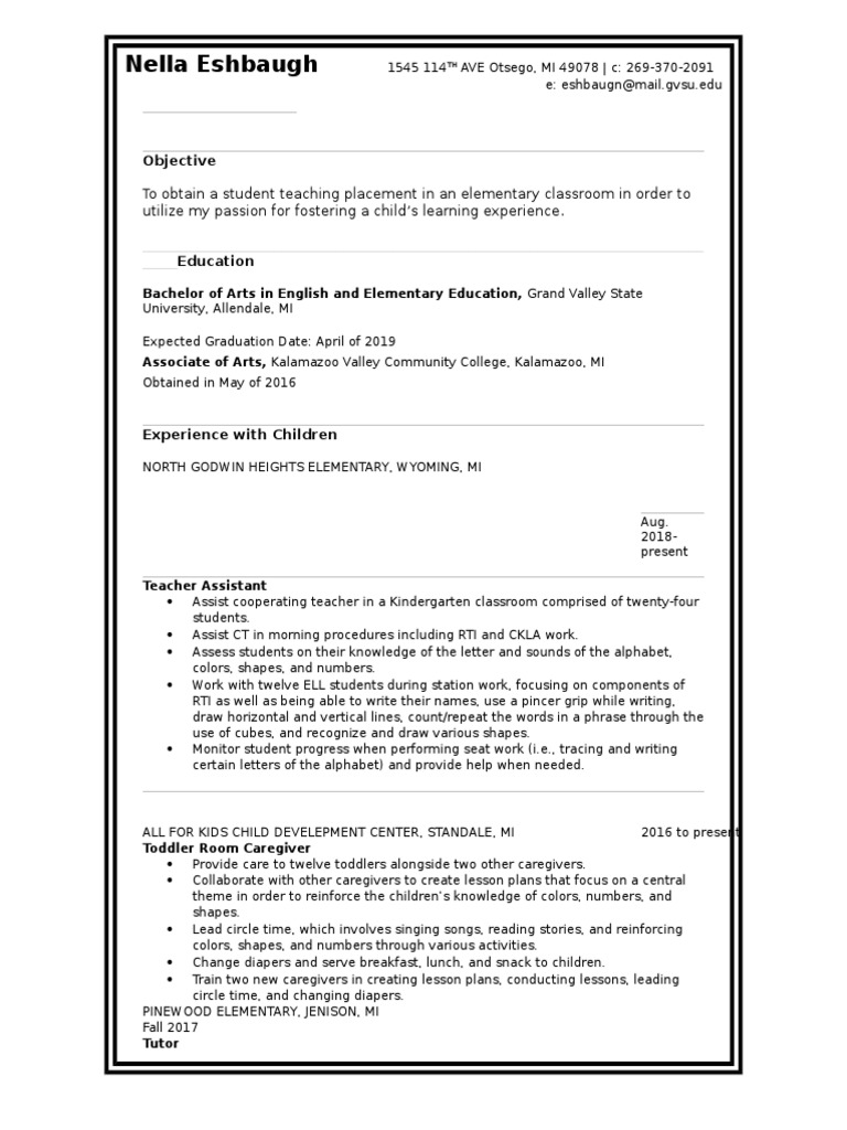Final Resume | PDF | Homework | Teachers