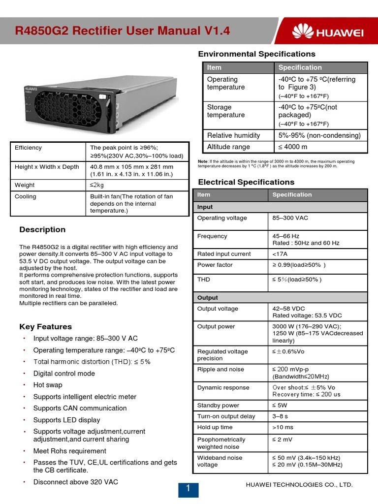 R4850G2 Rectifier User Manual V1.4: Comprehensive Technical ...