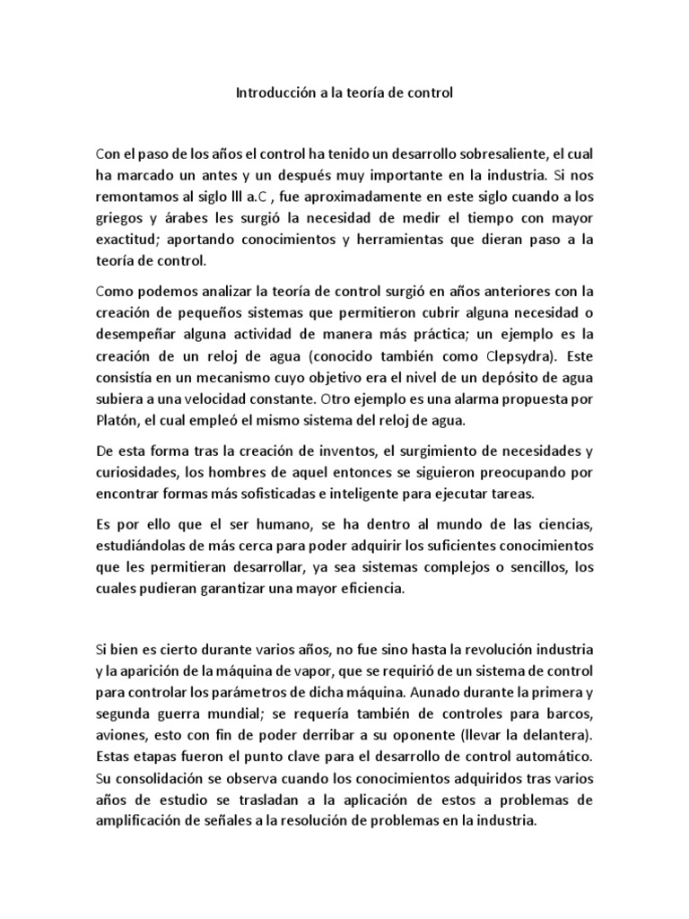 Introducción A La Teoría de Control | PDF | Sistema de control | Teoría