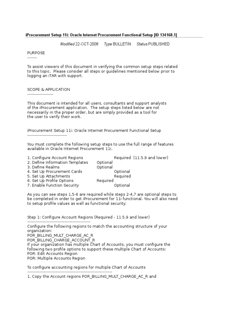 Iprocurement Setup 11i | PDF | Procurement | Oracle Database
