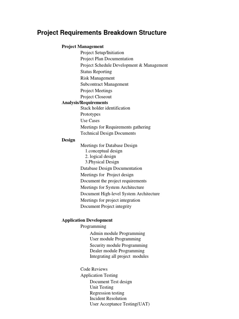 Project Requirements Breakdown Structure | PDF