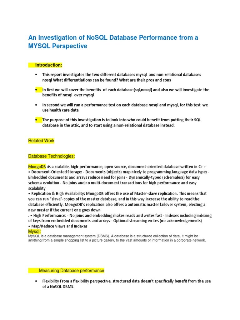 An Investigation of NoSQL Database Performance From A MYSQL Perspective | PDF | No Sql | Mongo Db