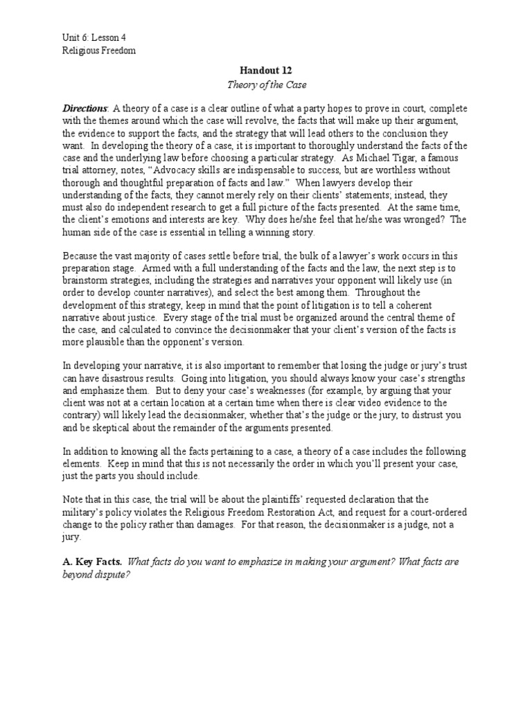 Unit 6 Lesson 4 Handout 12 | PDF | Evidence | Lawsuit