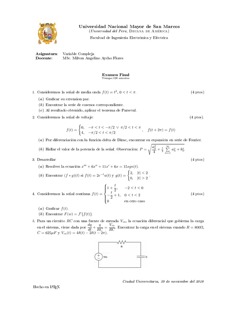 Examen Final Variable Compleja 2018-2 | PDF | Objetos matemáticos | Electromagnetismo