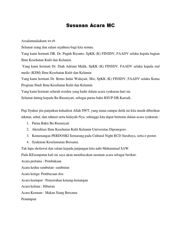 Susunan Acara MC Syukuran | PDF
