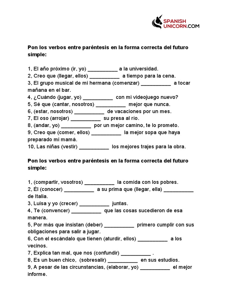 Futuro Simple Ejercicios 2 | PDF