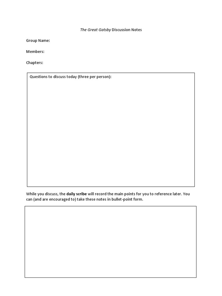 The Great Gatsby Discussion Notes | PDF