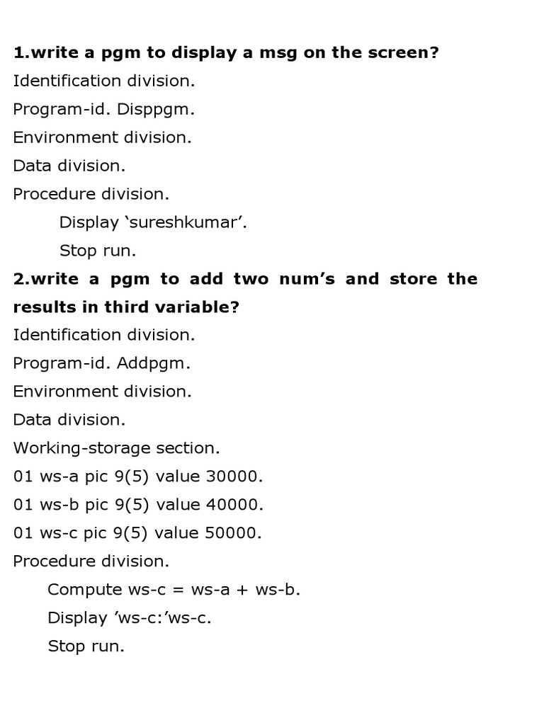 1.write A PGM To Display A MSG On The Screen? | PDF | Computer Programming | Computing