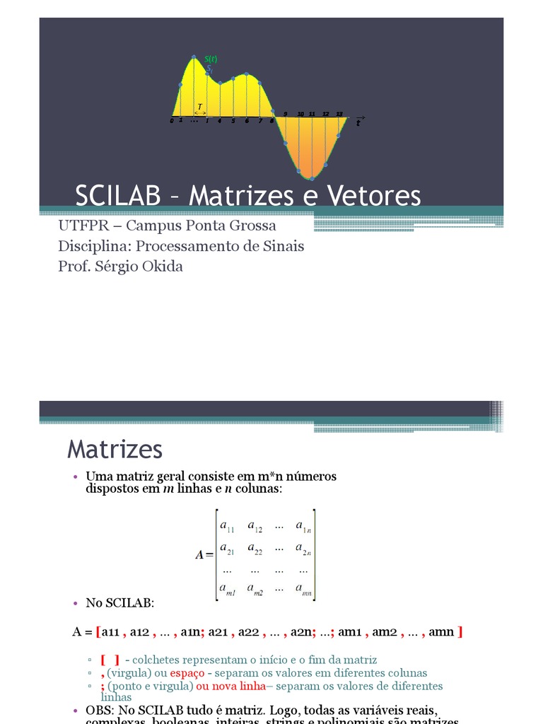 AULA LAB 02 - SCILAB Matrizes e Vetores | PDF | Matriz (Matemática ...