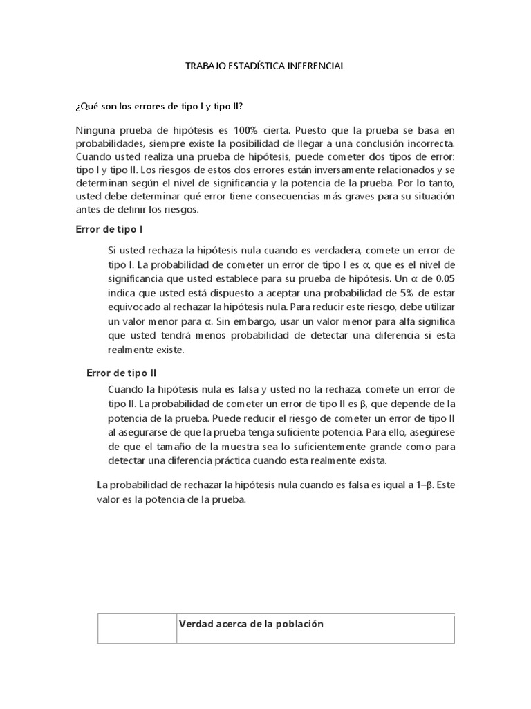 Qué Son Los Errores de Tipo I y Tipo II | PDF | Errores tipo I y tipo ...