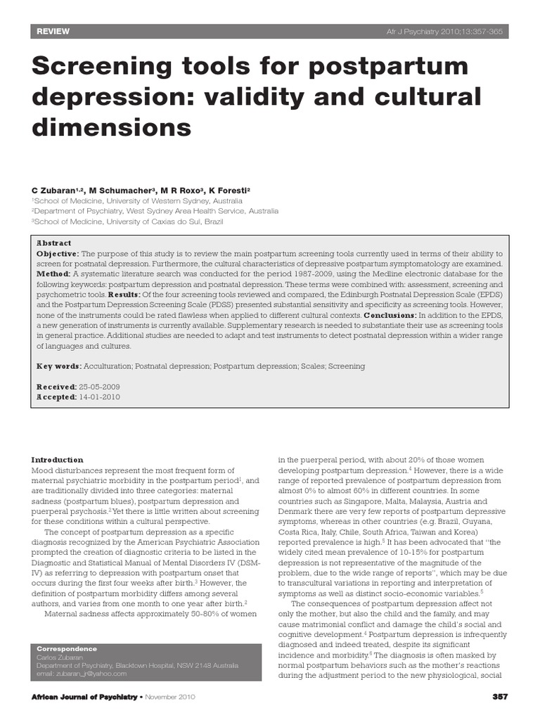 Postpartum Depression Screening | PDF | Postpartum Depression | Postpartum Period