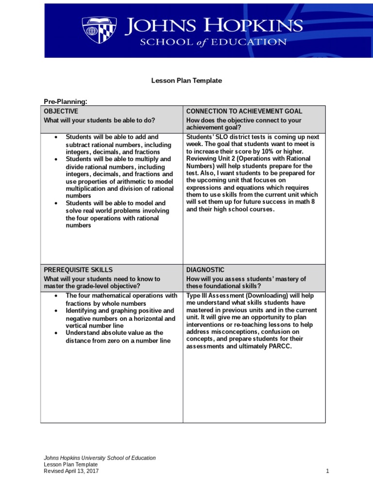 Annotated Lesson Plan Template Bwallington | Unduh gratis PDF | Fraction (Mathematics) | Numbers