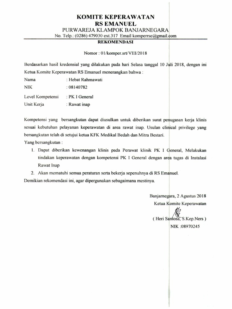 Surat Rekomendasi Komper SK SPK RKK Perawat | PDF