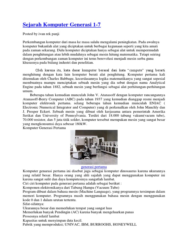 Sejarah Komputer Generasi 1 | PDF