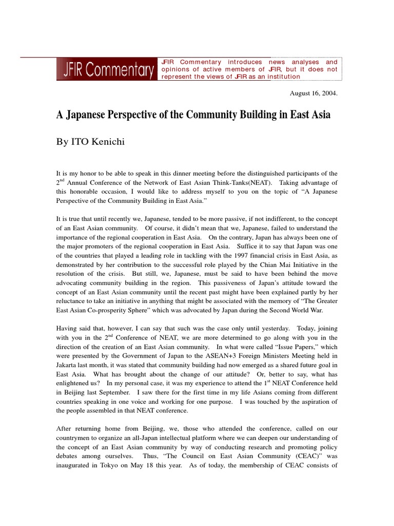 A Japanese Perspective of The Community Building in East Asia | PDF ...